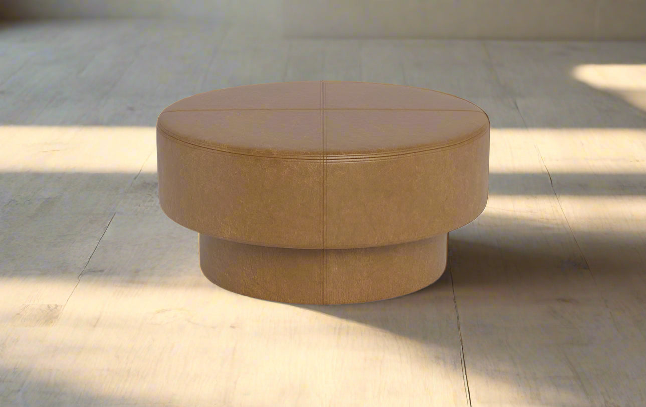 Interior Define Benson Brown Leather Footstool Ottoman Round FFE258-35 ...