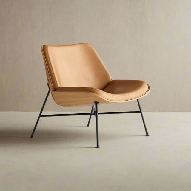 Burrow The Vesper Wood & Camel Leather Lounge Chair & Pillow FFE258-42 ...