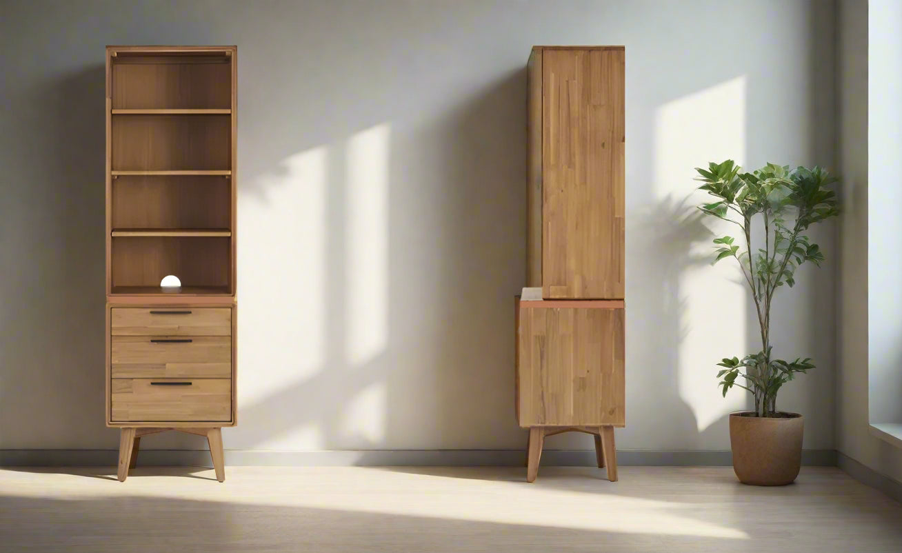 Castlery Seb Solid Acacia Wood Bookcase Side Console Hutch & Side Tabl ...